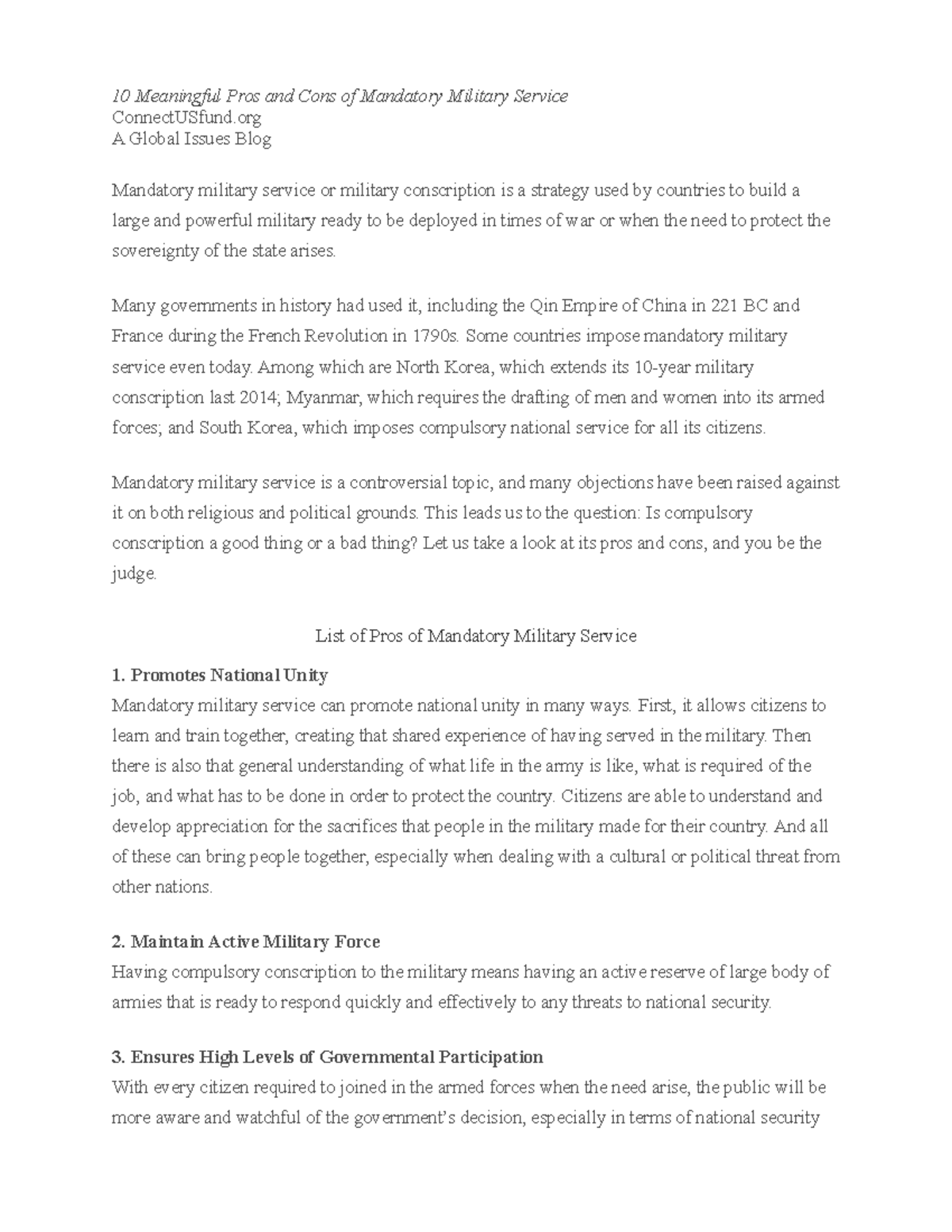 Pros and Cons of Mandatory Military Service: An In-Depth Analysis - Studocu