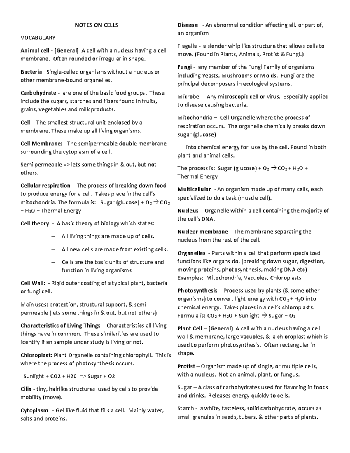 Notes ON Cells - Biological Science - TIP - Studocu