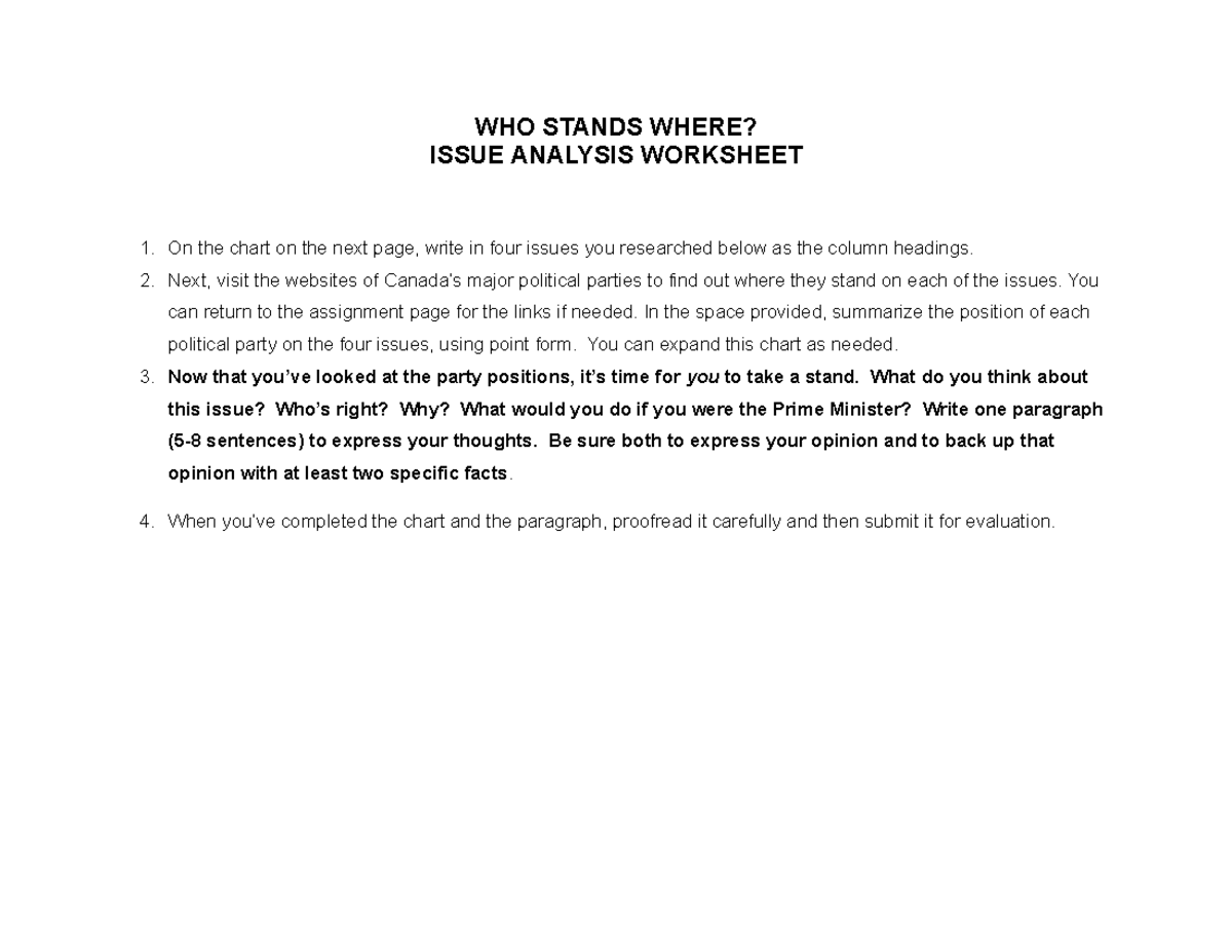 Political Party Positions on Key Issues: Analysis Worksheet - Studocu