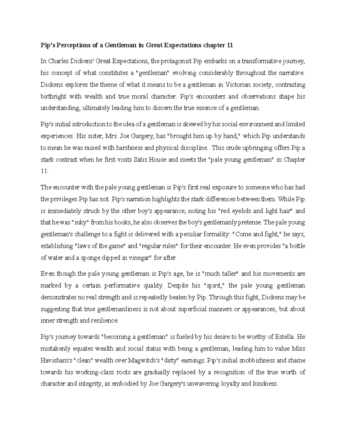 Pip's Evolution of Gentlemanliness in Dickens' Great Expectations (Ch. 11 & 22) - Studocu