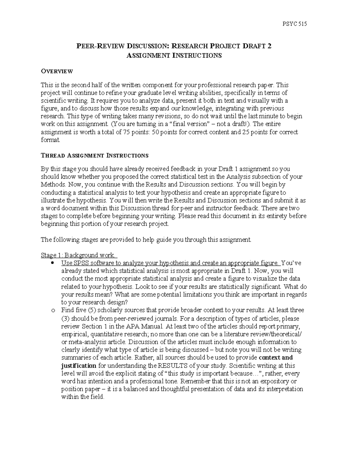 PSYC 515 PEER REVIEW: RESEARCH PROJECT DRAFT 2 GUIDELINES - Studocu