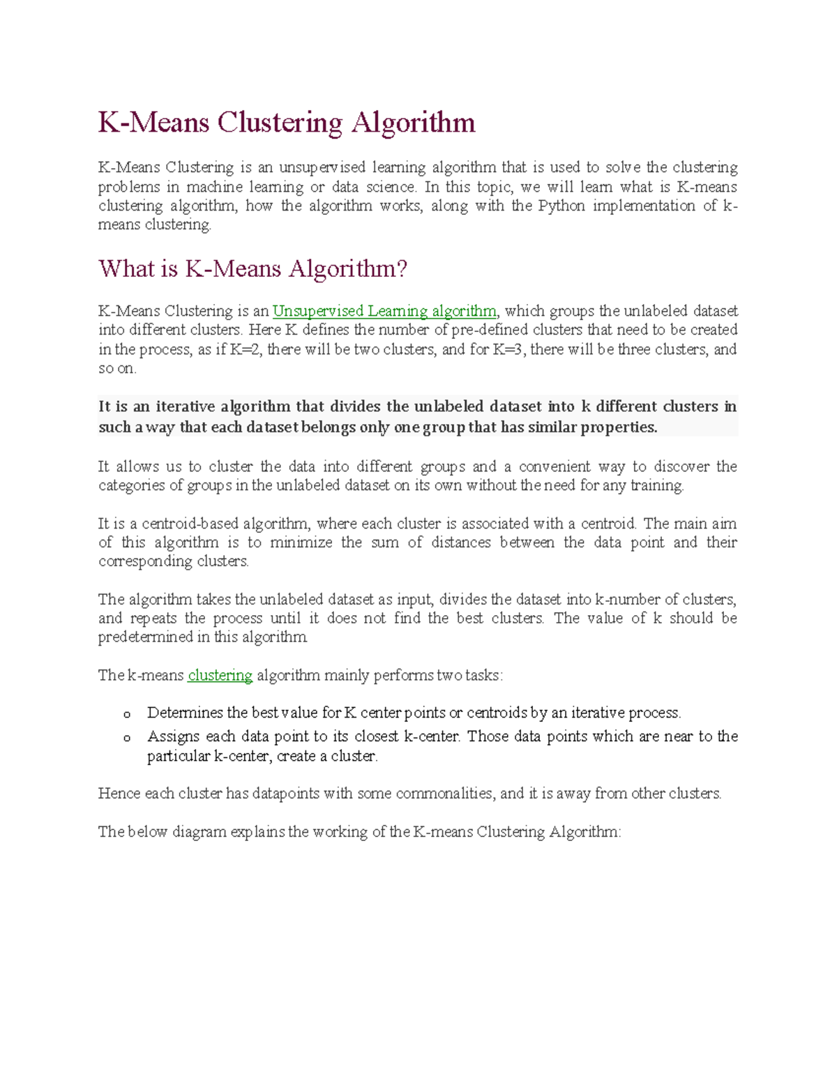 K-Means Clustering Algorithm Overview and Implementation - Studocu