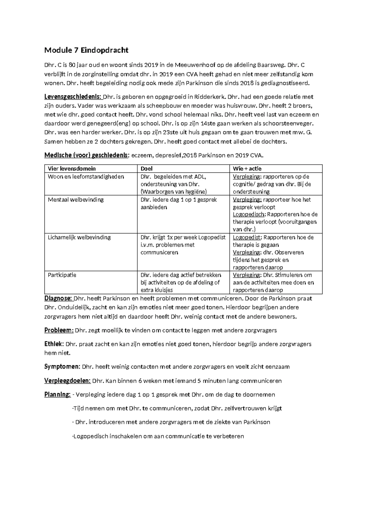 Examenverslag B1-K1 Week 5: Evaluatie Zorgplan en Casusbespreking - Studeersnel