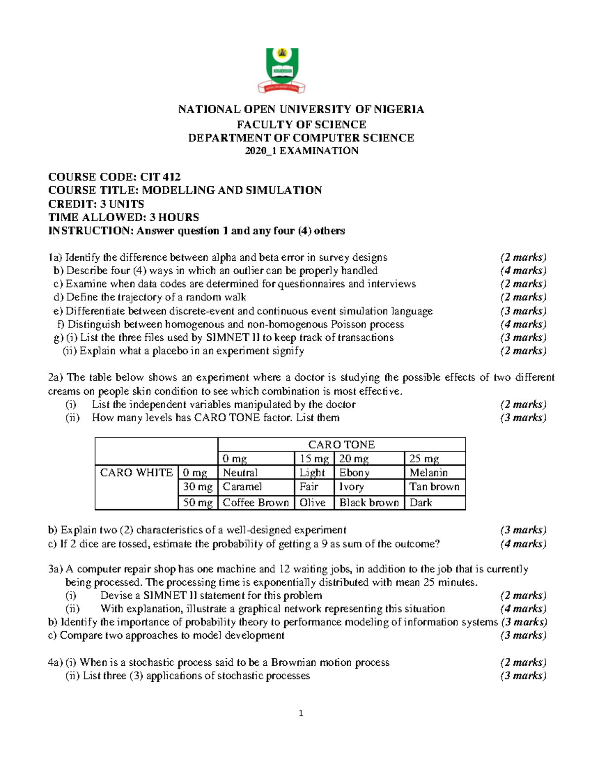 CIT412-2020 Modelling & Simulation Past Exam Questions and Answers ...