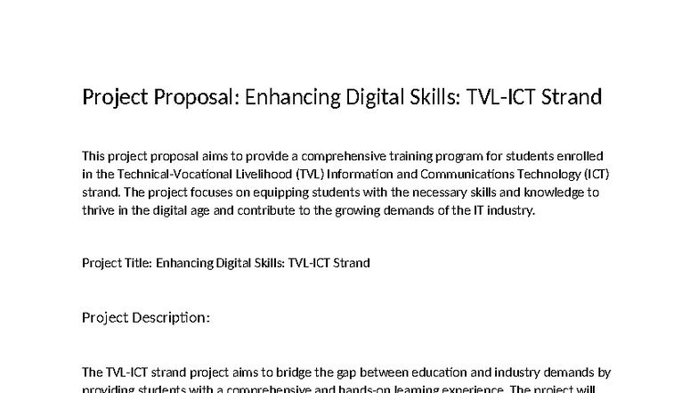 Project Proposal: Enhancing Digital Skills for TVL ICT Strand - Studocu