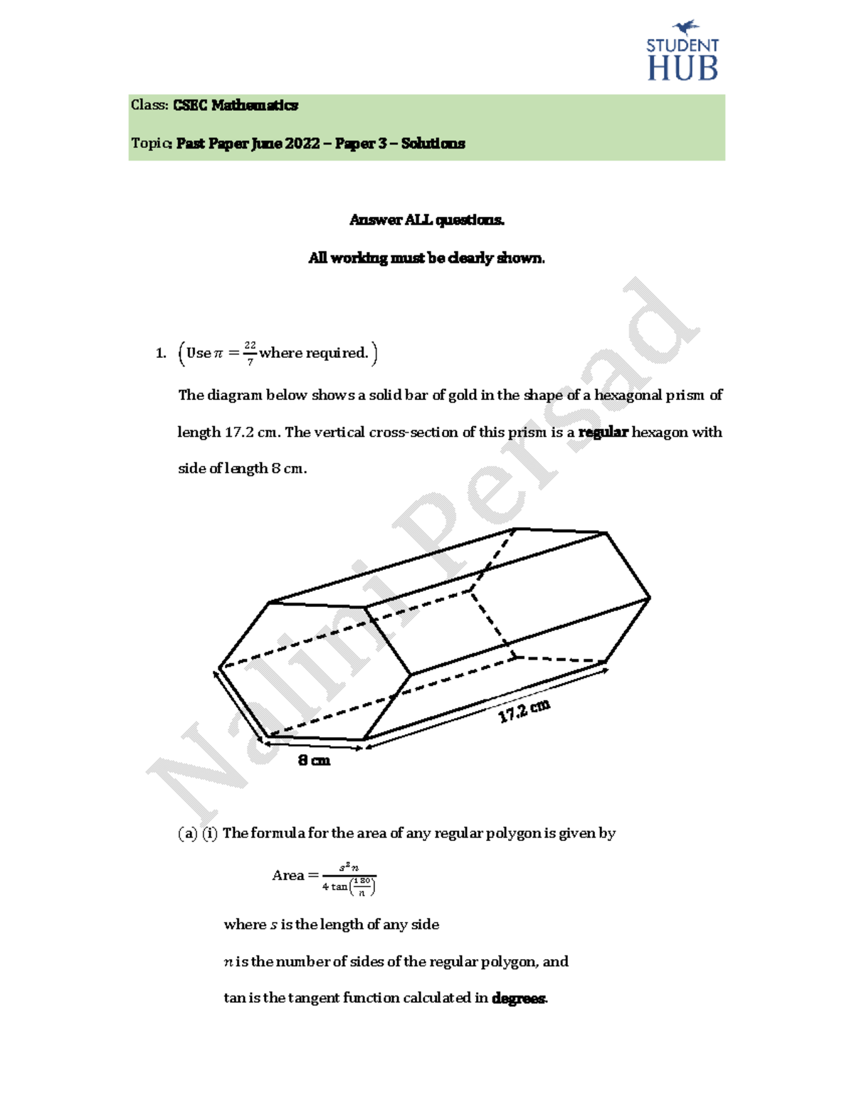 CSEC Math - Paper 3 - June 2022 - Complete Solutions - Studocu