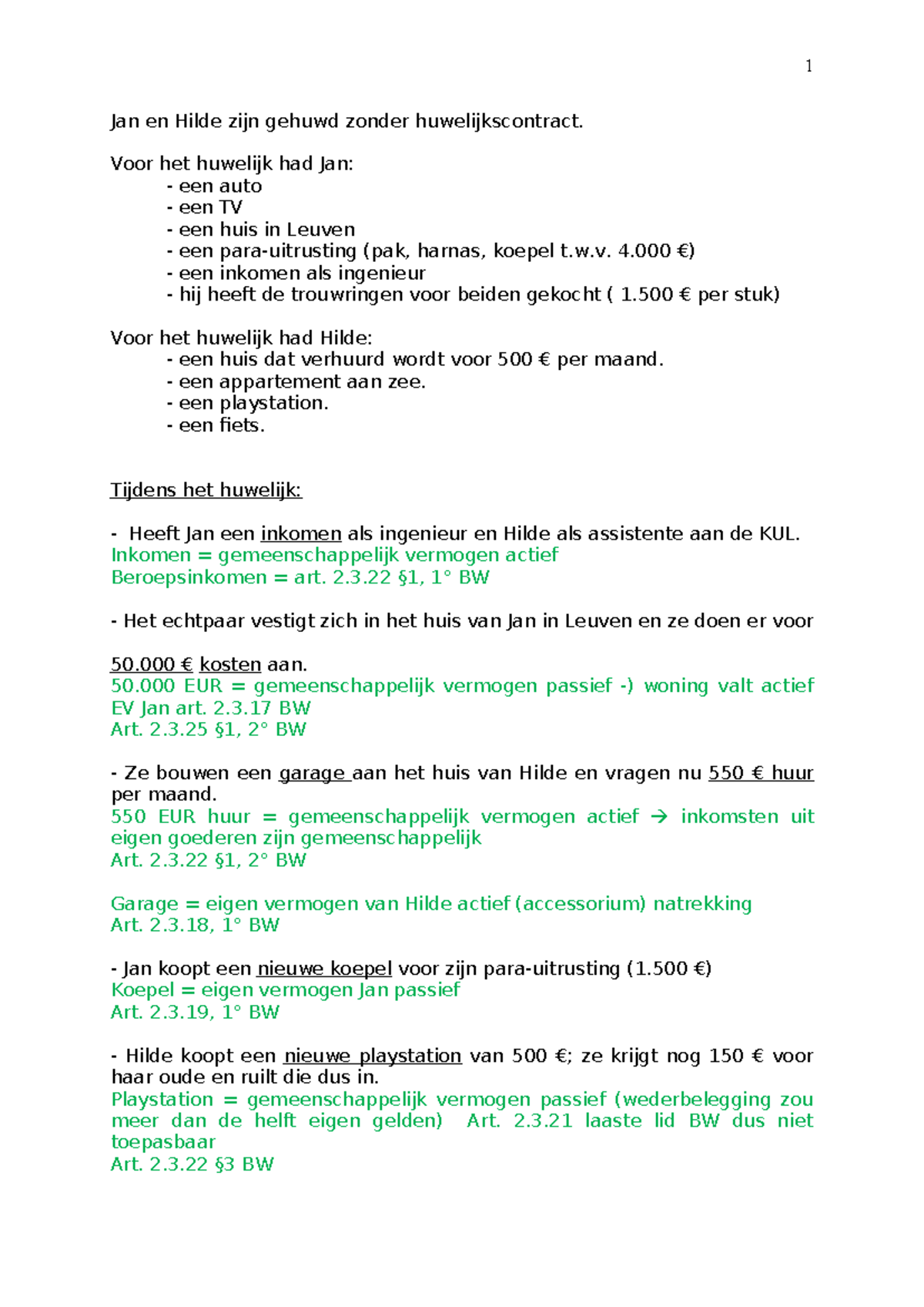 Oefening HVR: Financiële Aspecten van het Huwelijk van Jan en Hilde ...