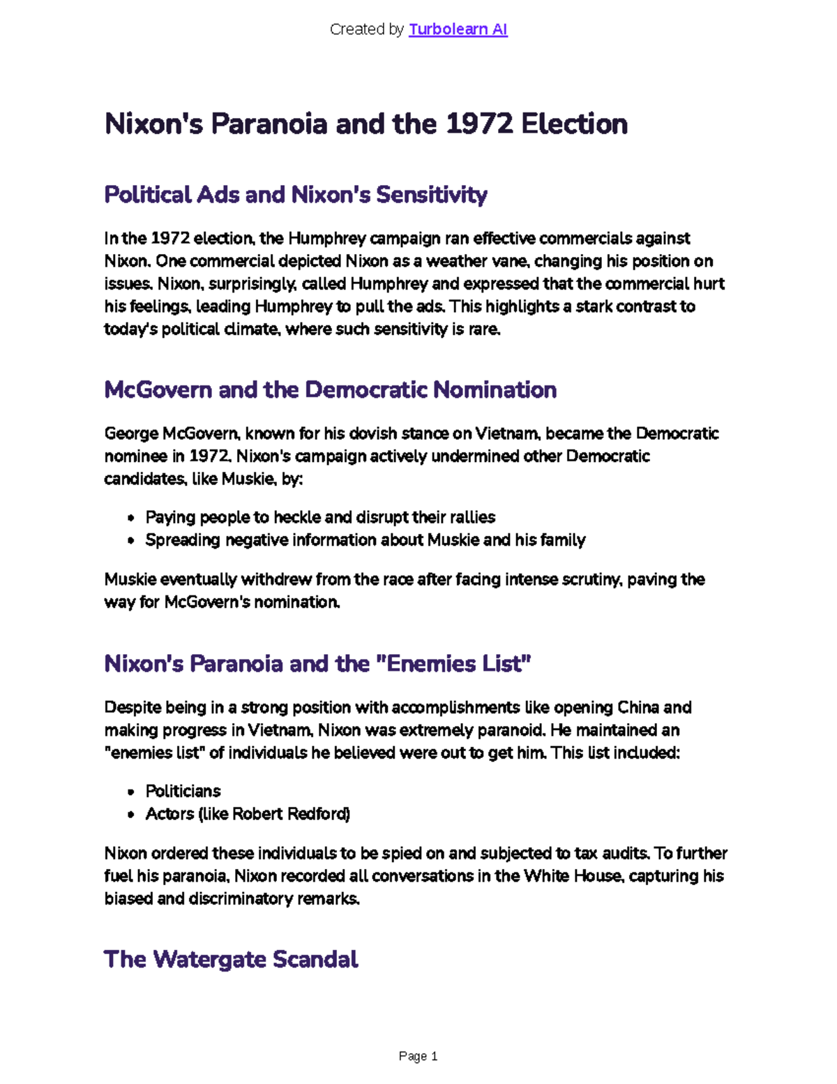 APUSH 04:25 Final Exam Notes on Nixon, Watergate, and Political Ads ...