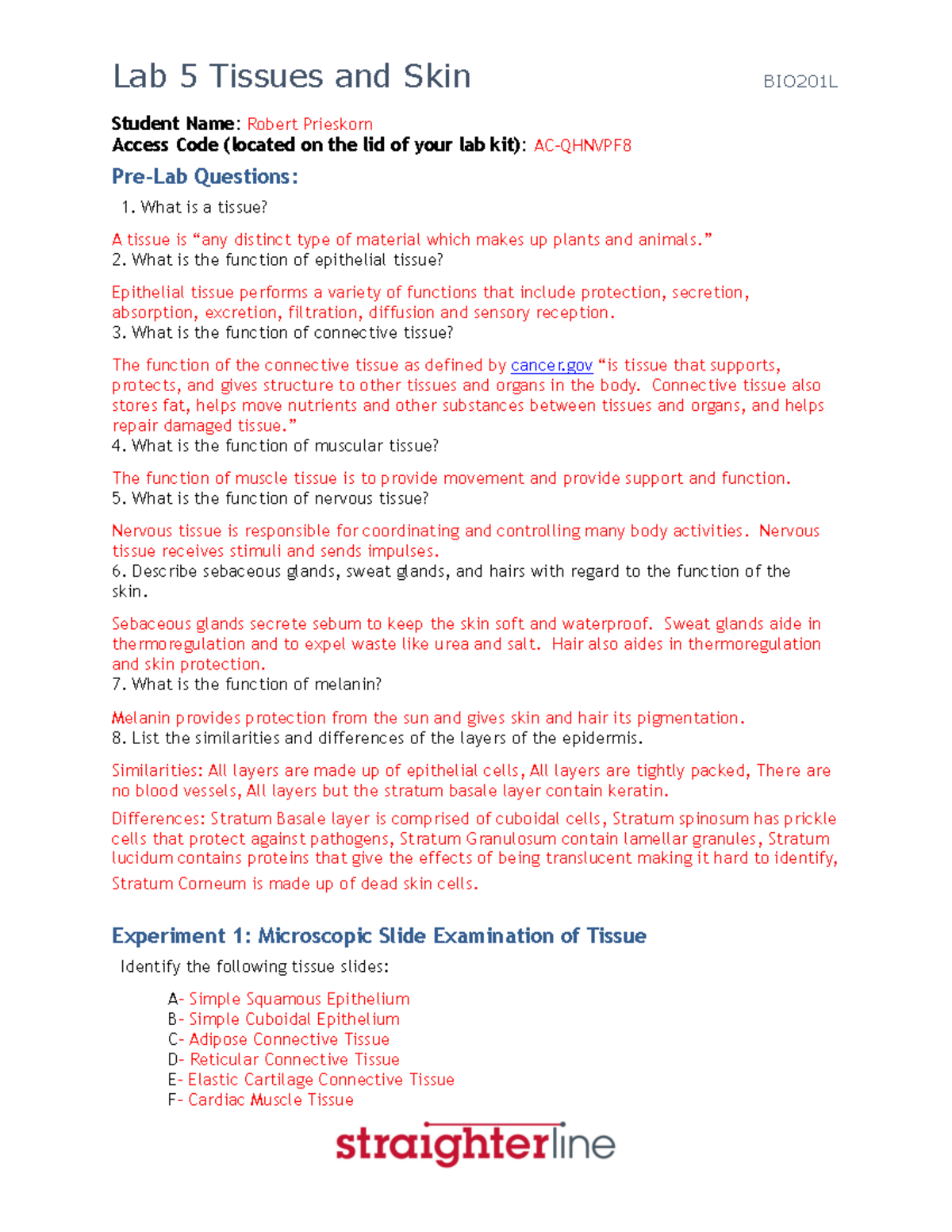 Lab 5: Tissues and Skin - Detailed Lab and Lecture Notes - Studocu