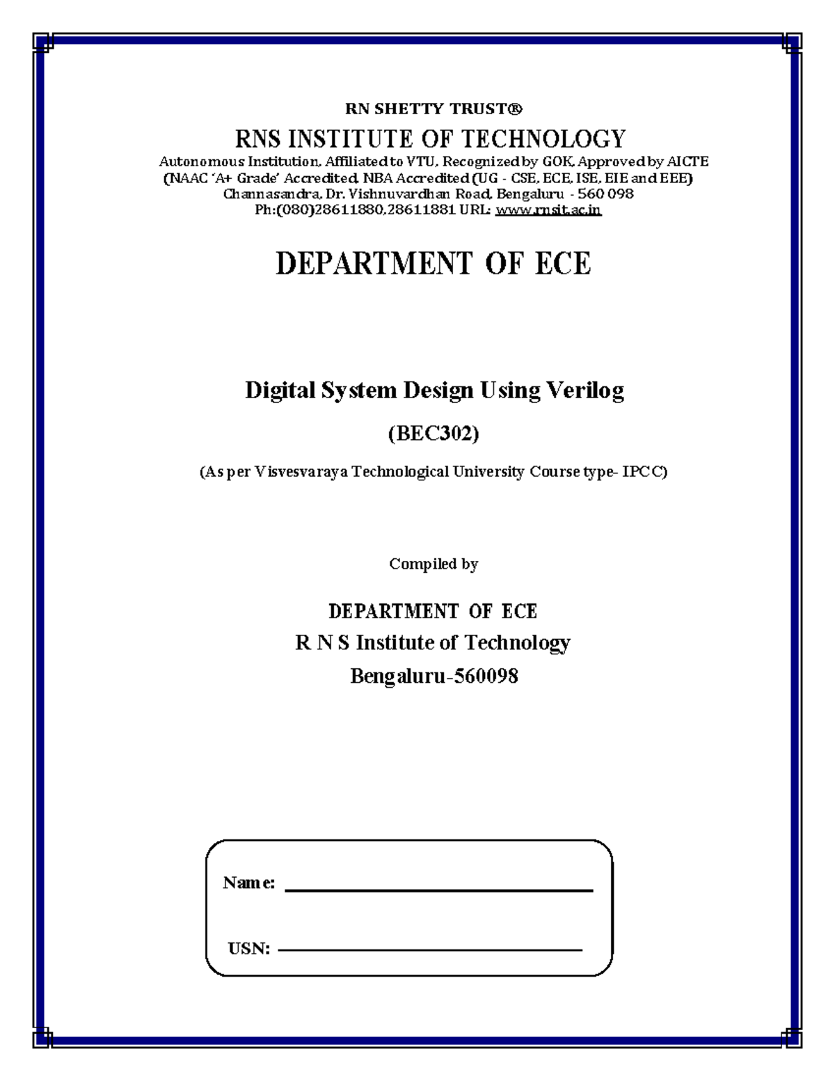 DSDV LAB Manual (BEC302) - Digital System Design Using Verilog - Studocu