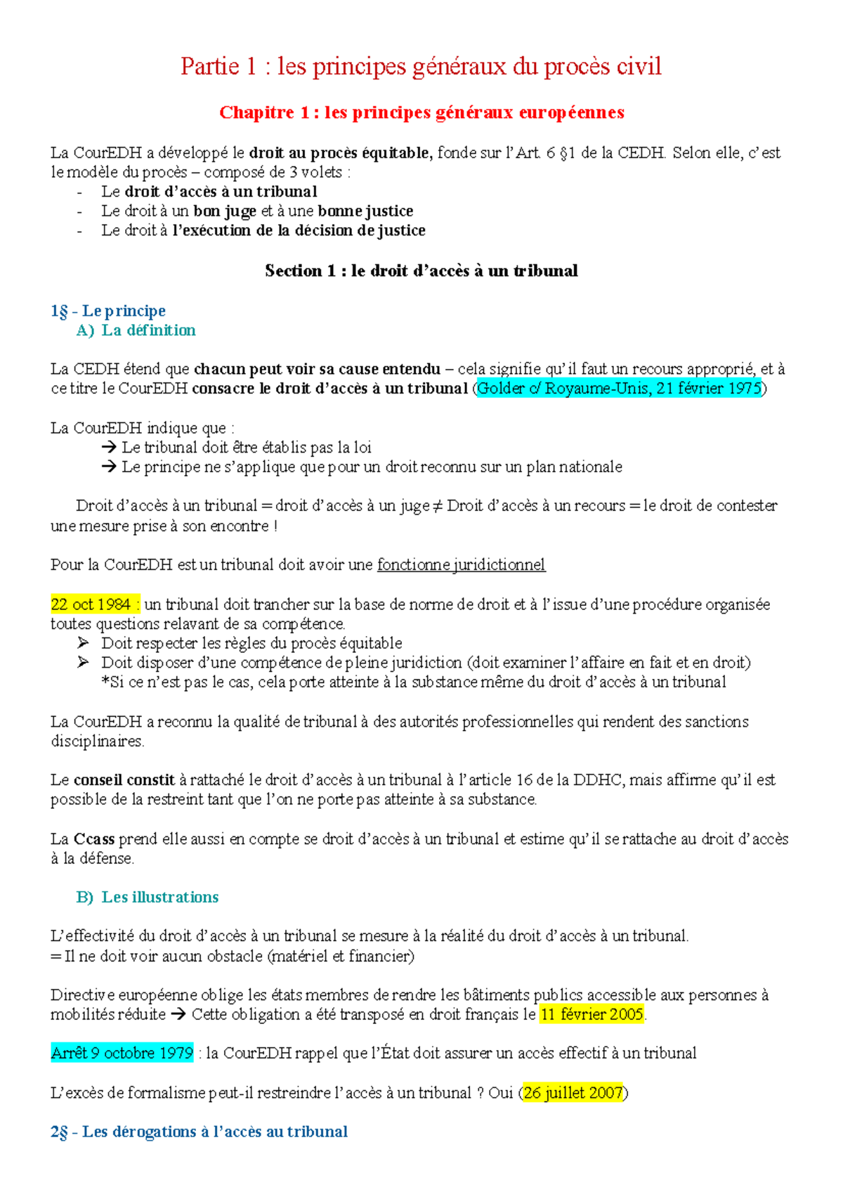 Partie 1 : Principes Généraux du Procès Civil - Cours Mr. Kastanier ...