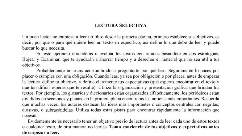 LECTURA 1-2: Estrategias de Hojear y Examinar Textos Eficazmente - Studocu