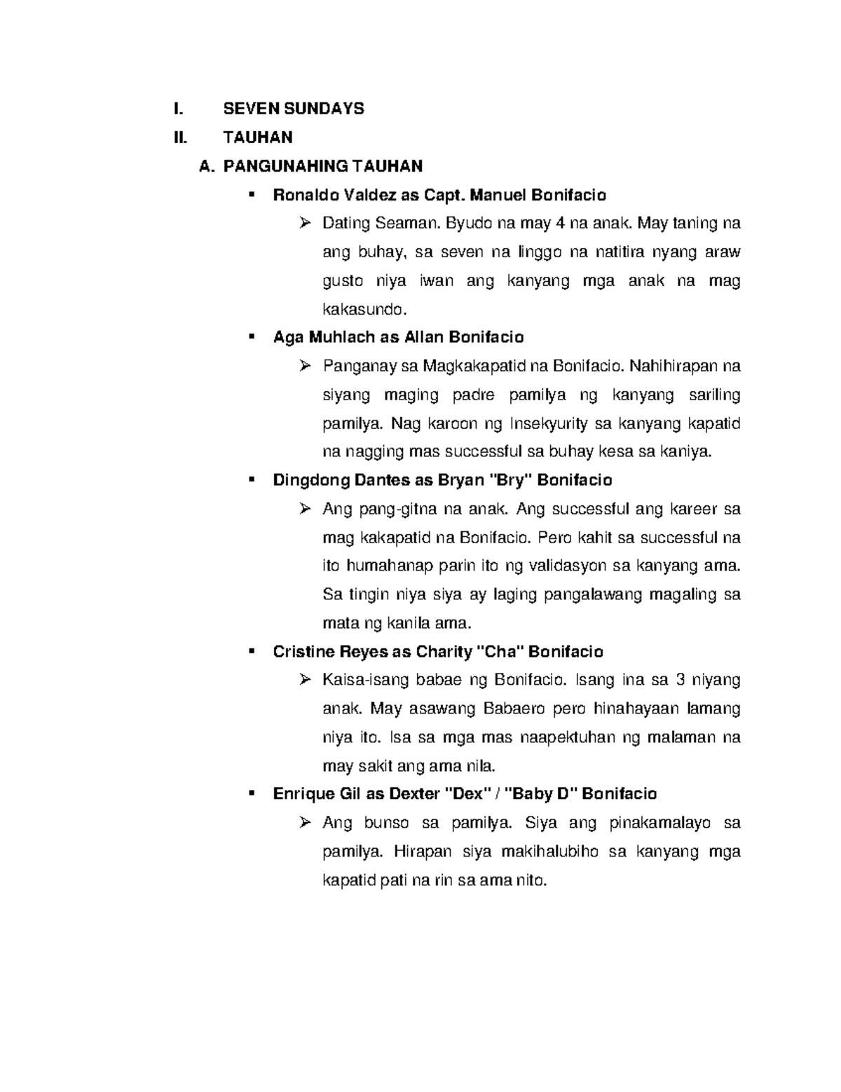 Toaz - Lecture notes 1-10 - I. SEVEN SUNDAYS II. TAUHAN A. PANGUNAHING ...