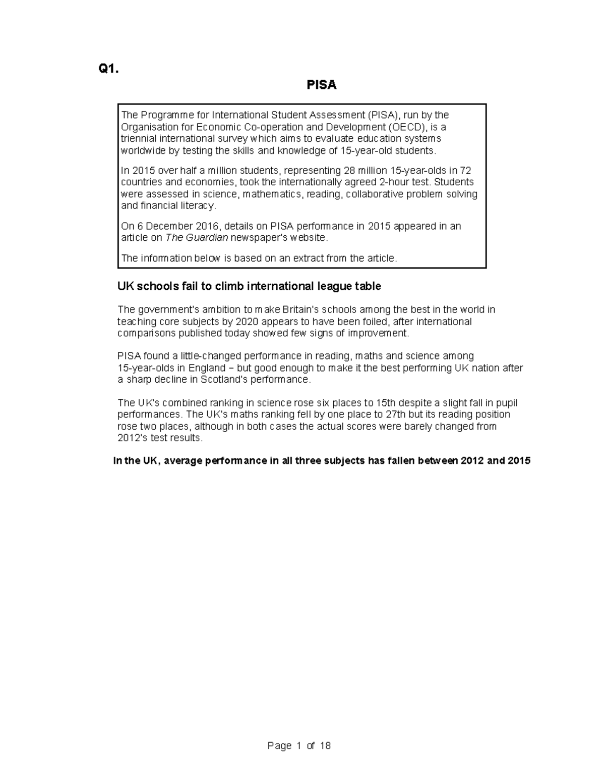 Critical Analysis Exam Questions - Q1. PISA The Programme for ...