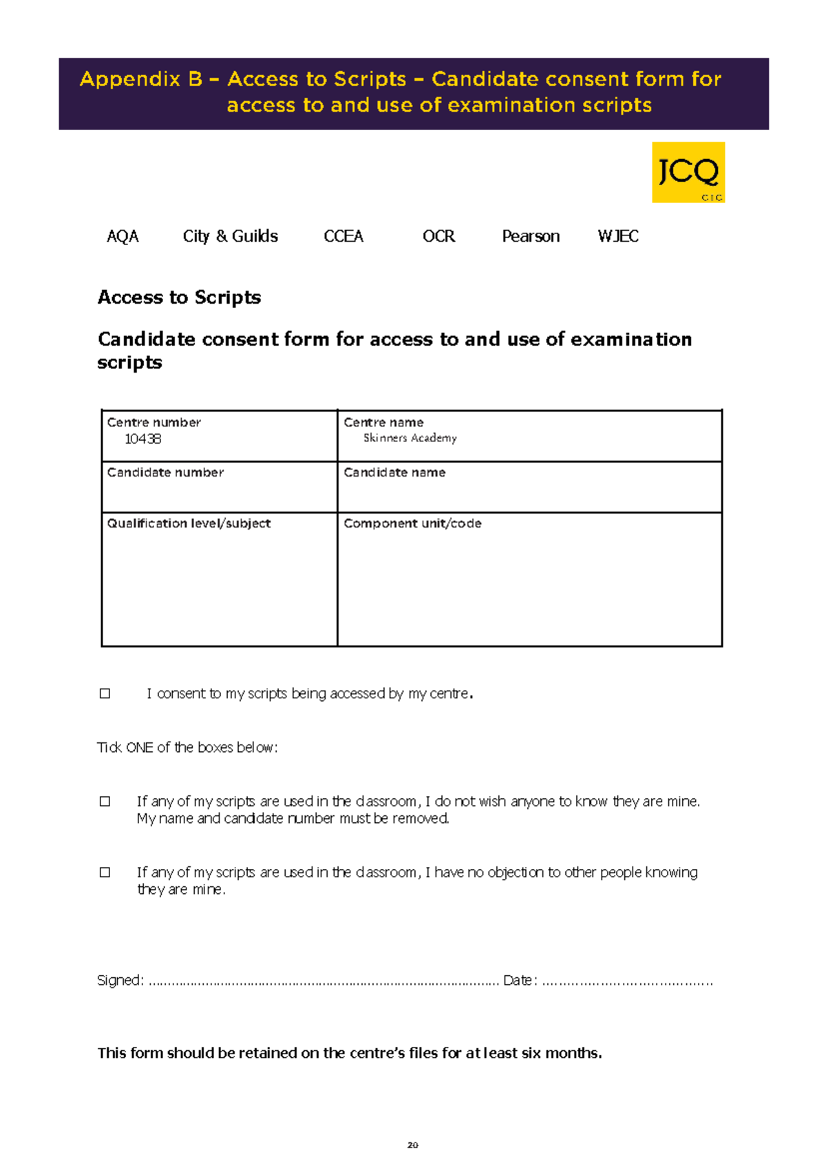 Access to Scripts Consent Form - CCEA OCR Pearson WJEC AQA - Studocu