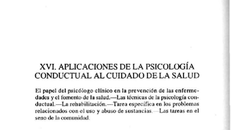 2.8 Aplicaciones de la Psicología Conductual en la Salud - Studocu