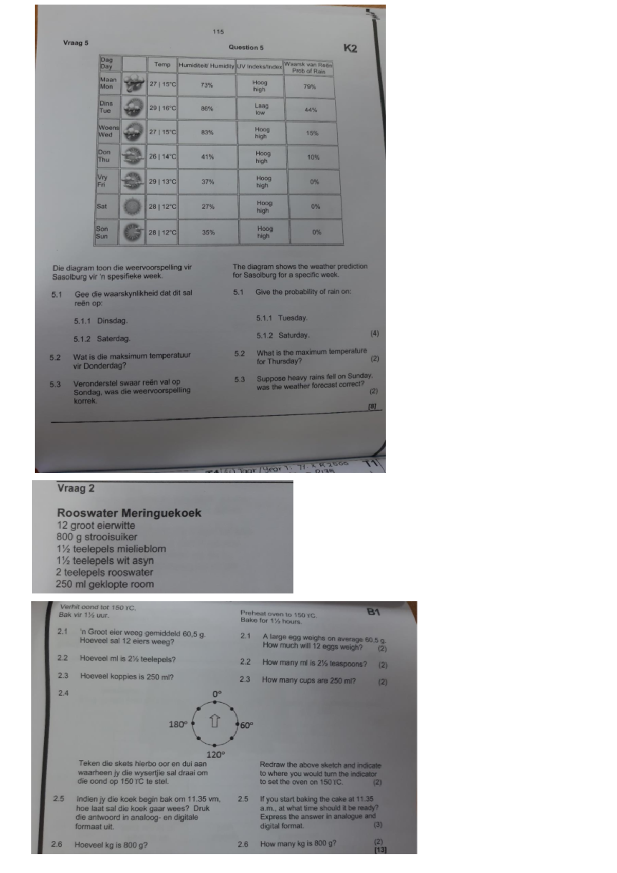 MLit - Fractions - 115 Vraag 5 Question 5 K2 Dag Day Temp Humiditeit ...