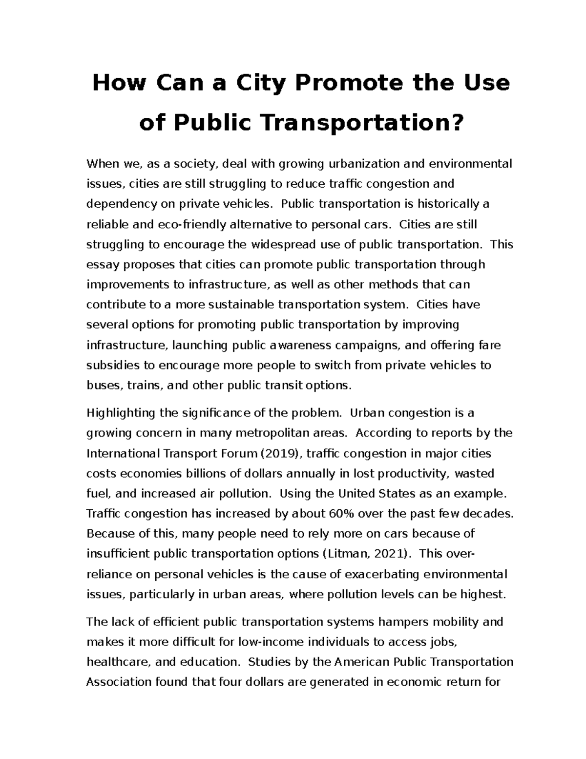 Promoting public transportation in urban areas: Strategies and ...
