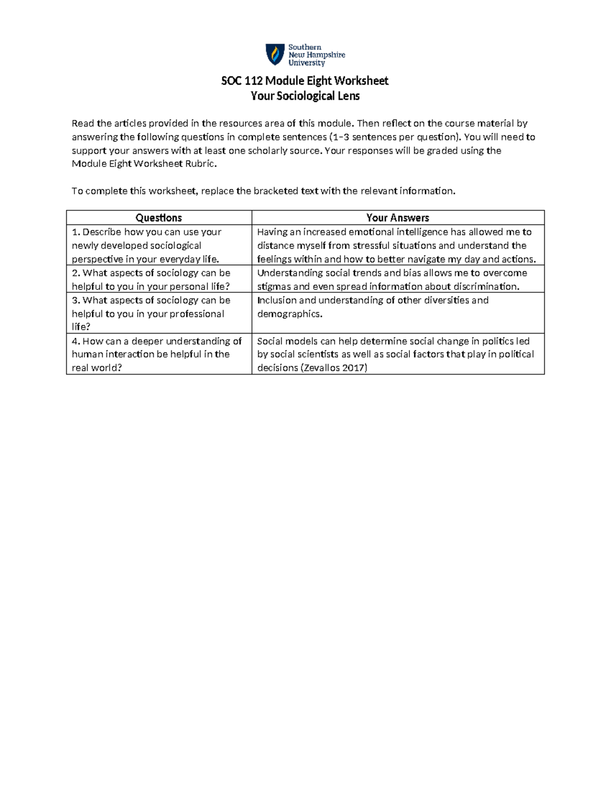 SOC 112 Module 8 Worksheet: Applying Sociological Perspectives - Studocu