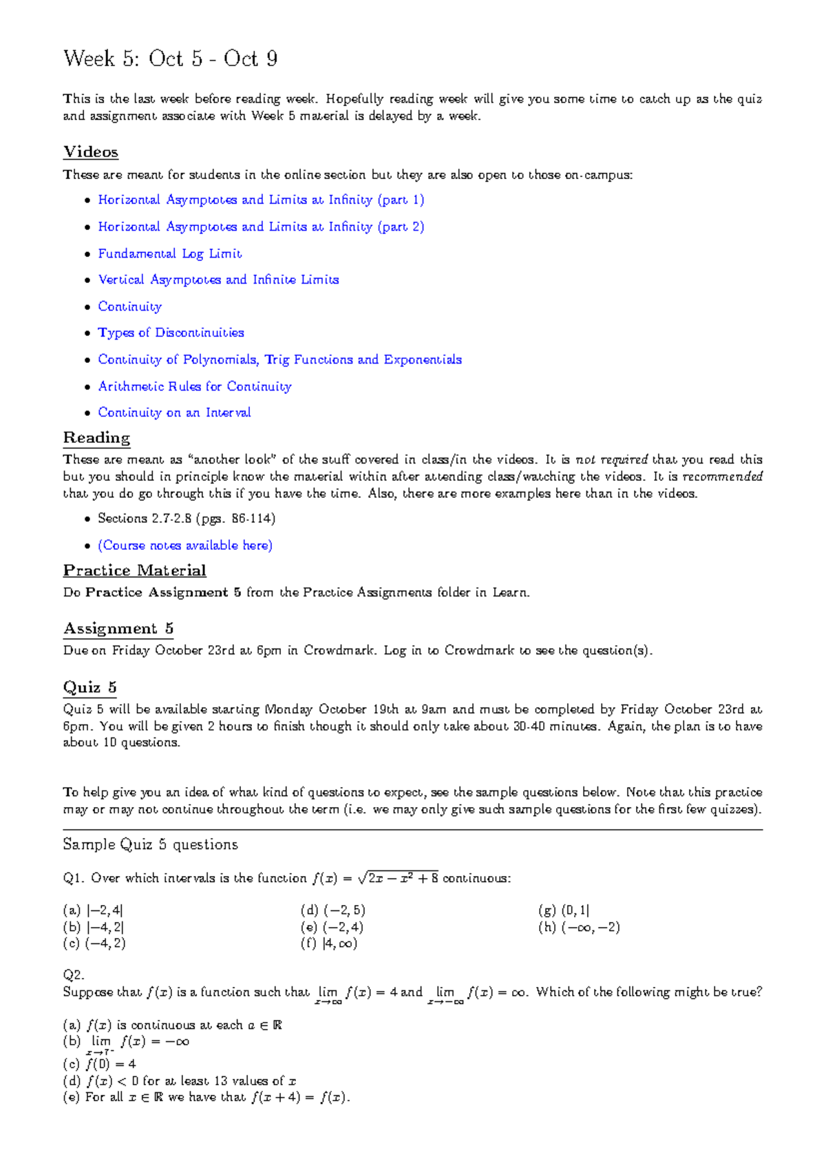 Week 5 Practice Material & Quiz 5 Overview for Math Course - Studocu
