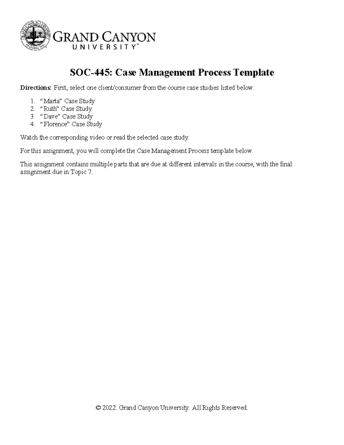 SOC 445 Case Management Process: Analyzing Client Needs and Dynamics ...