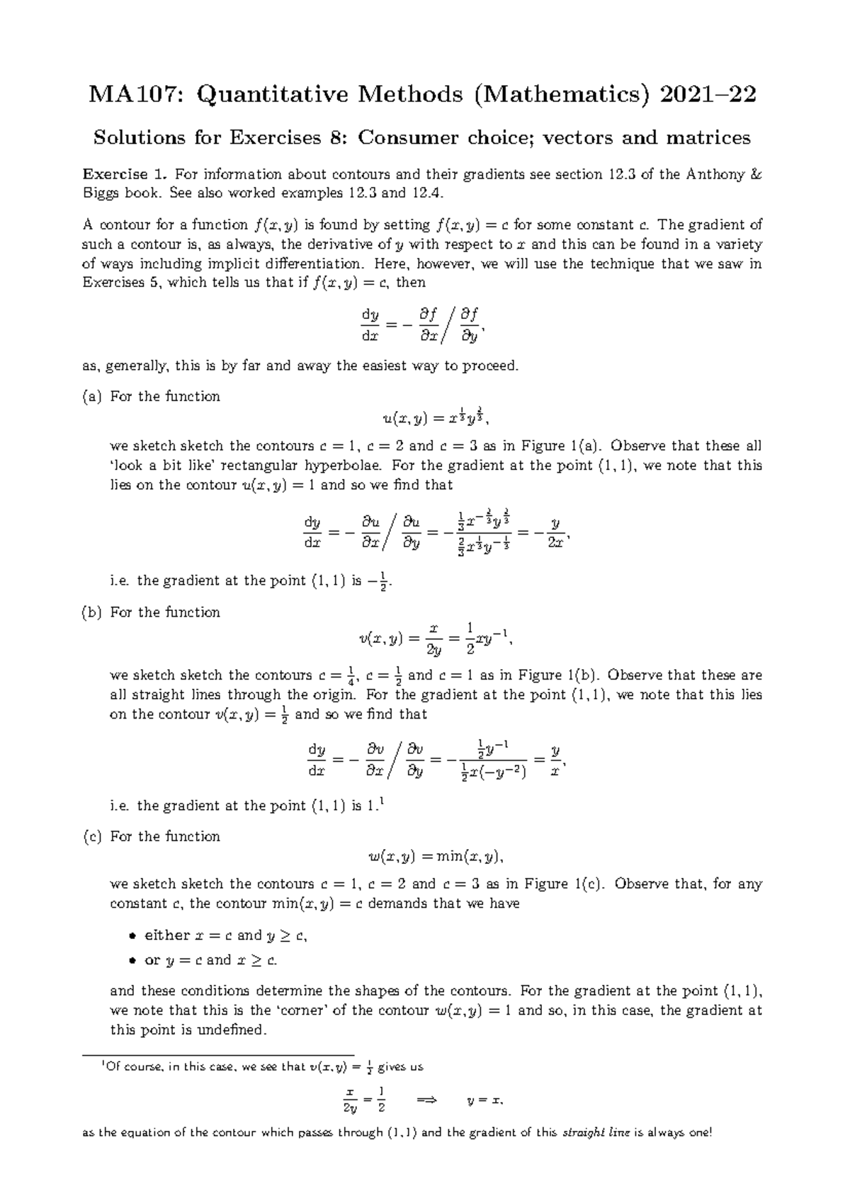 Ex - MA107 PROBLEM SET 8 ANSWERS - MA107: Quantitative Methods ...