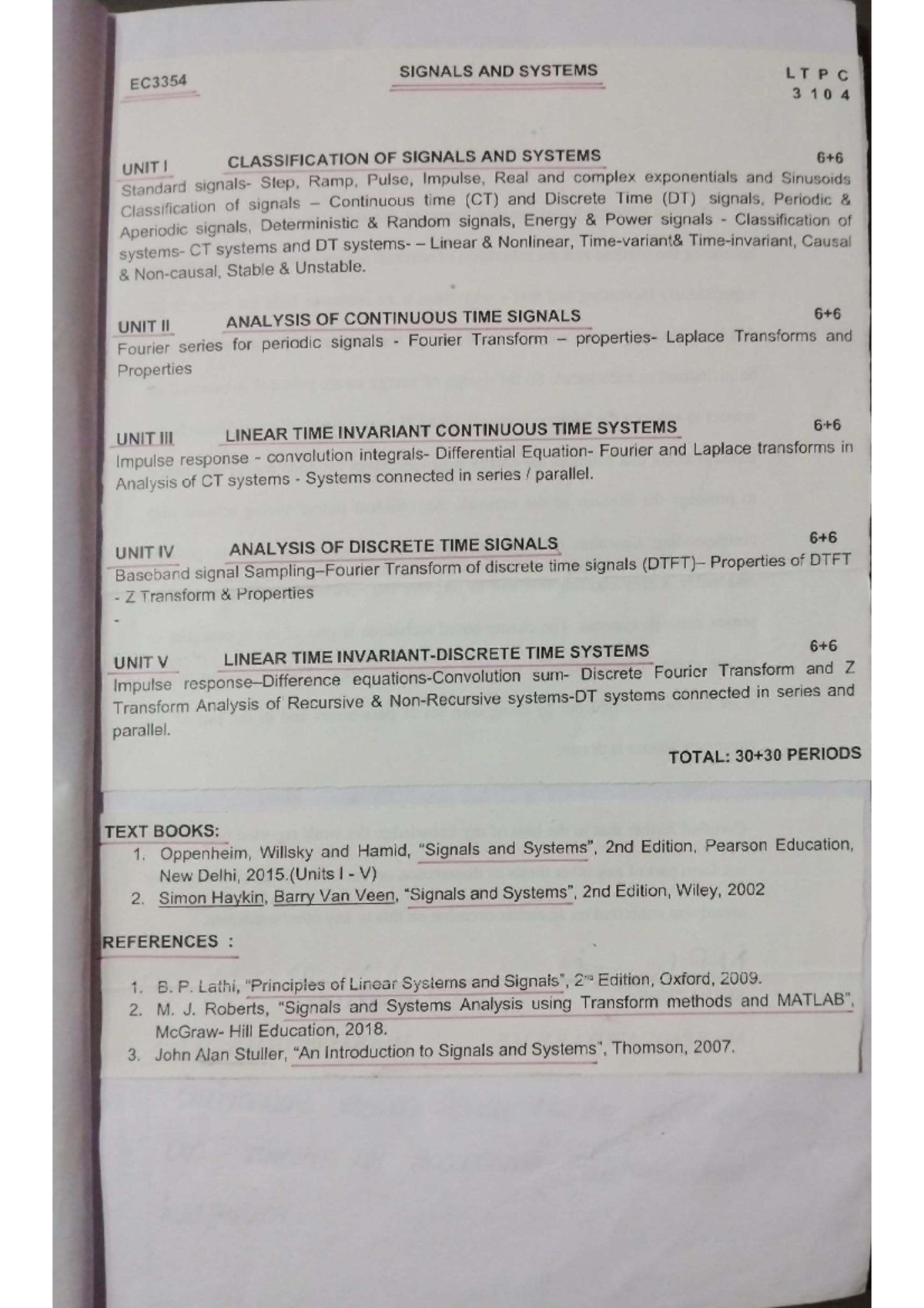 EC3354 Signals and Systems Unit I: Classification of Signals and ...