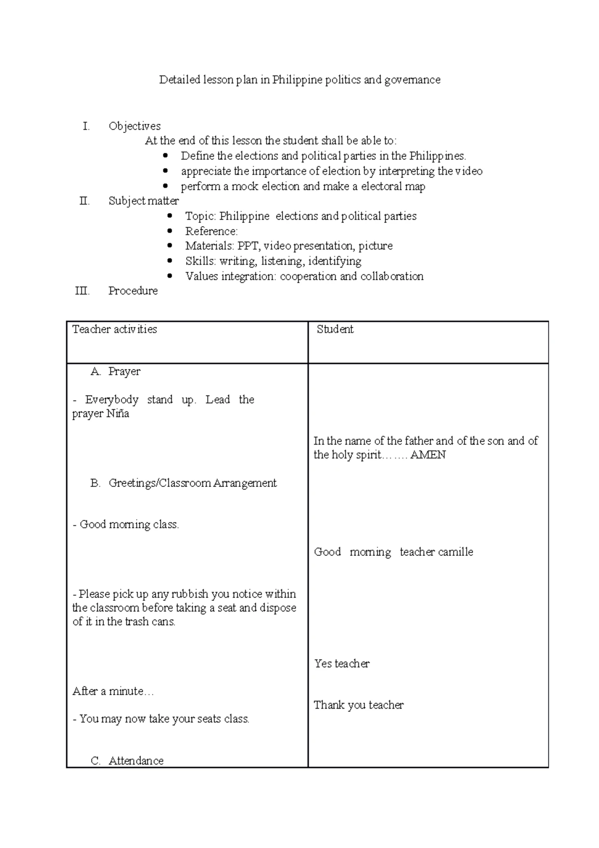Detailed Lesson PLAN IN SHS - DETAILED LESSON PLAN IN POLITICS AND ...
