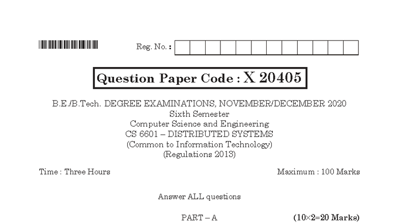 ND 2020 CS 6601 Final Exam Question Paper on Distributed Systems - Studocu