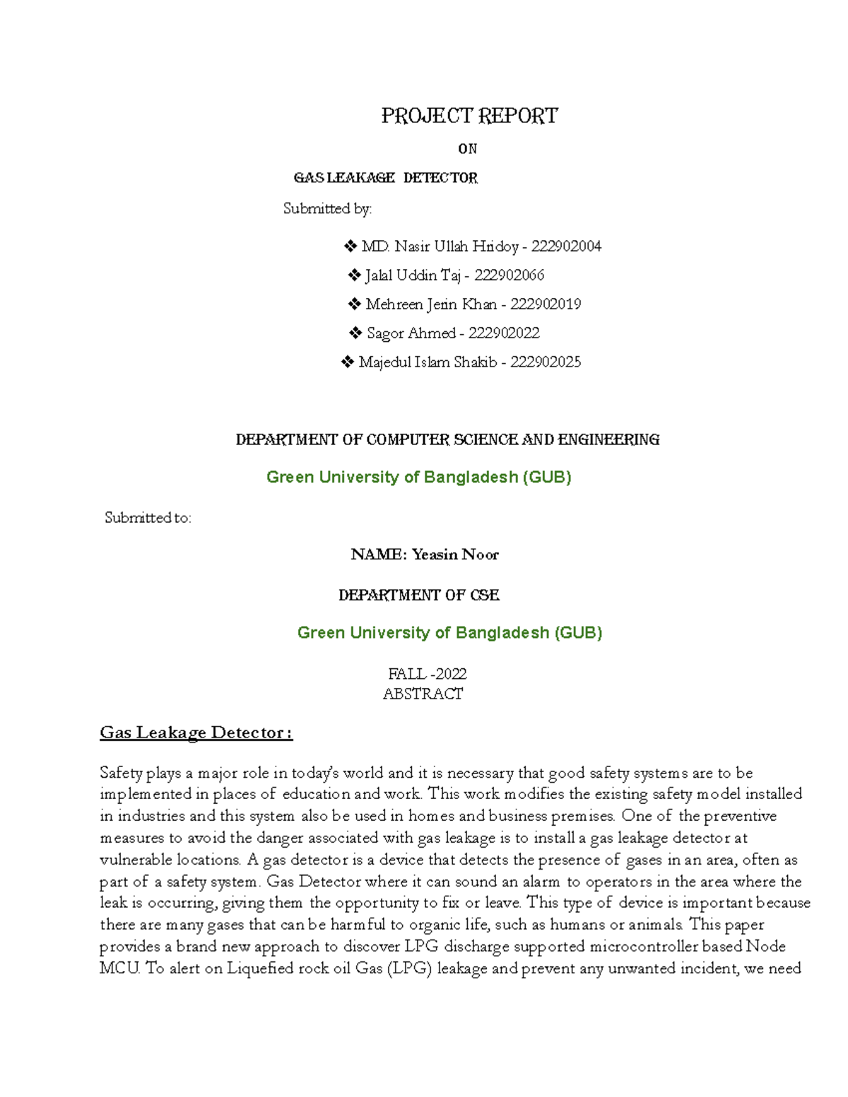 Gas Leakage Detector-project-report - Project report On Gas Leakage ...