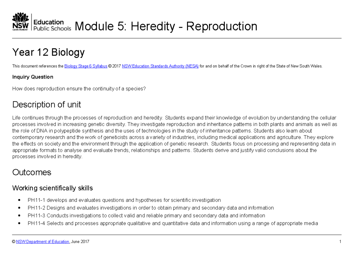 M5 Biology: Heredity & Reproduction Concepts for Year 12 - Studocu