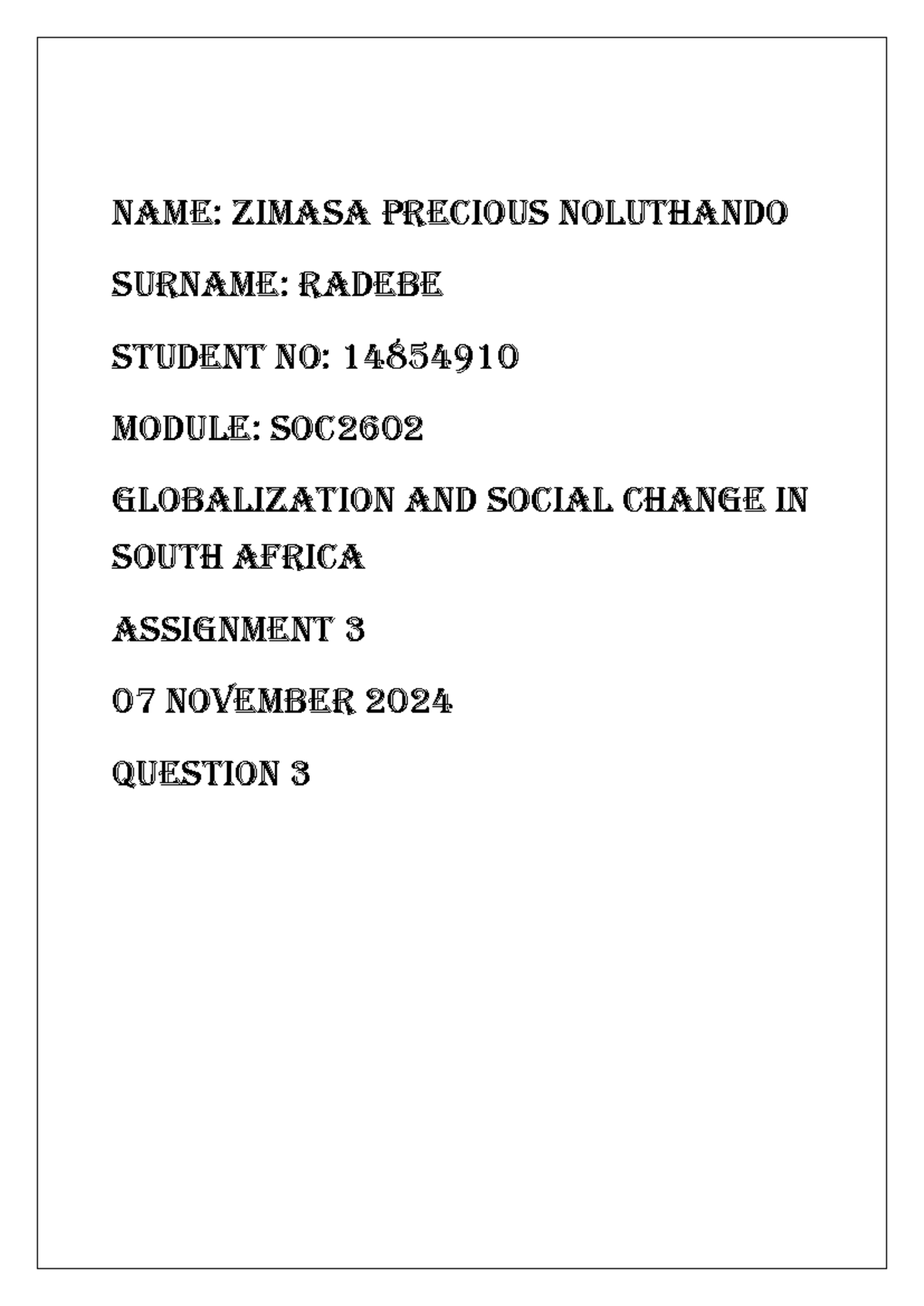 SOC2602 Assignment 3: Neoliberalism's Impact on SA's Economy - Studocu