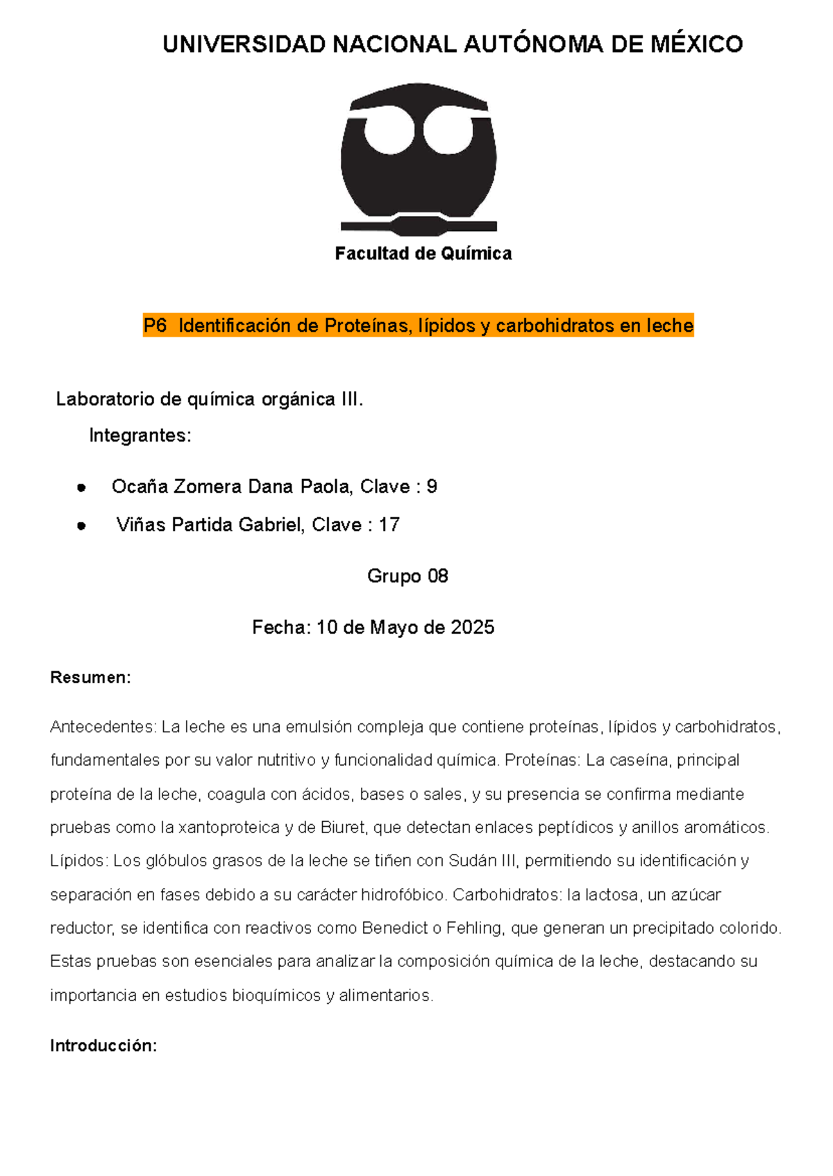 Identificación de Proteínas, Lípidos y Carbohidratos en Leche - P6 ...