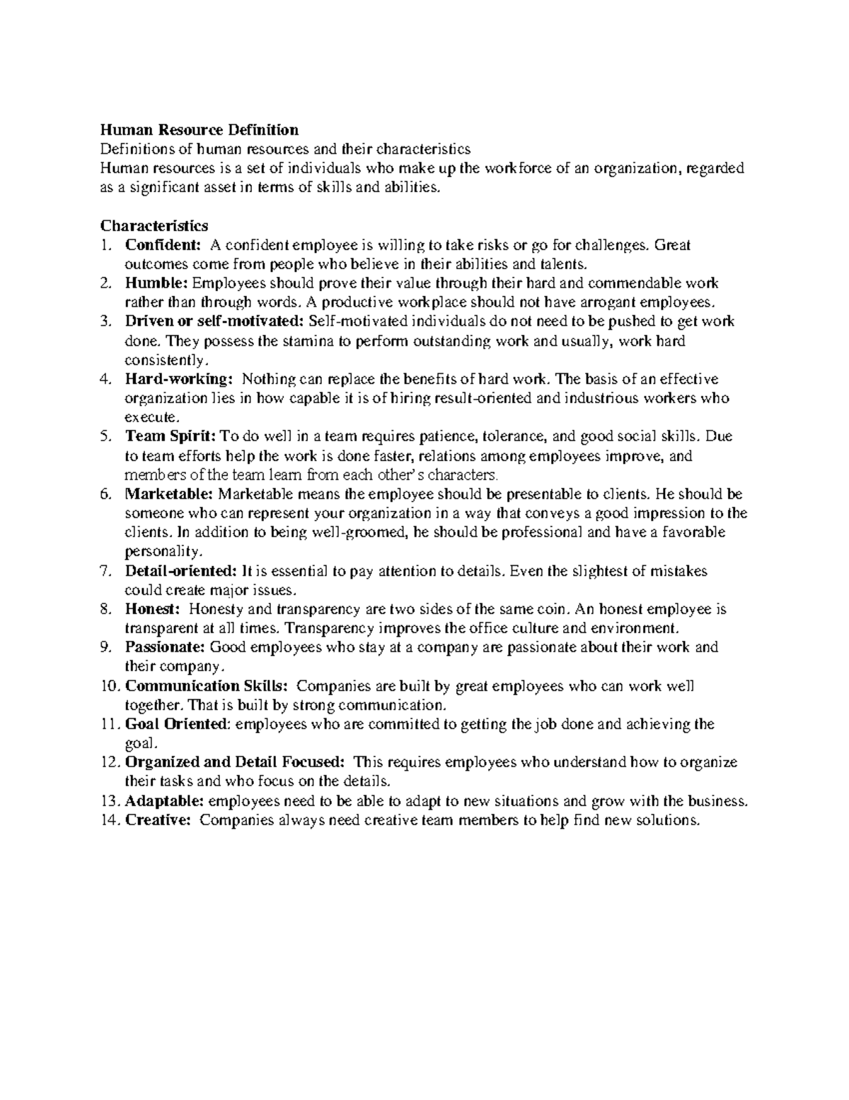 HRM Characteristics and Definitions: An Insightful Overview - BUS 101 ...