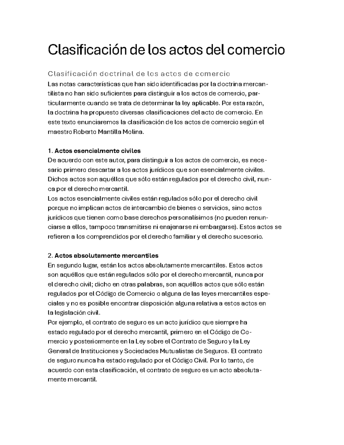 Clasificación de Actos de Comercio según Mantilla Molina - Tarea 7 ...