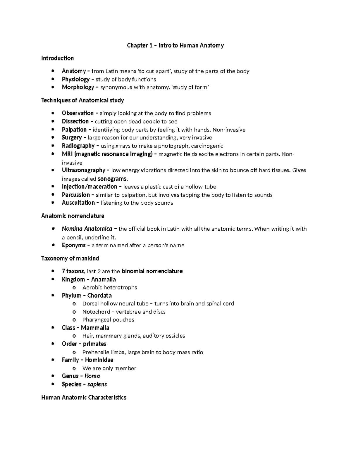 Study Guide: Exam 1 - Human Anatomy & Cytology (ANAT 101) - Studocu