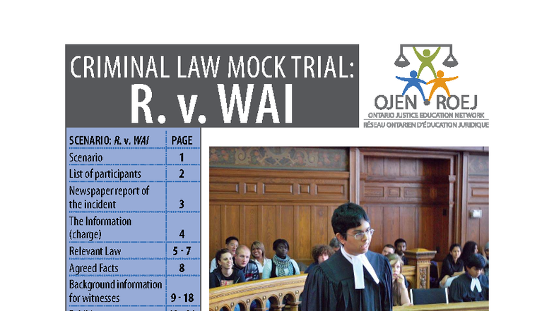 OJEN Criminal Mock Trial - Scenario R. v. Wai Volunteer Package - Studocu