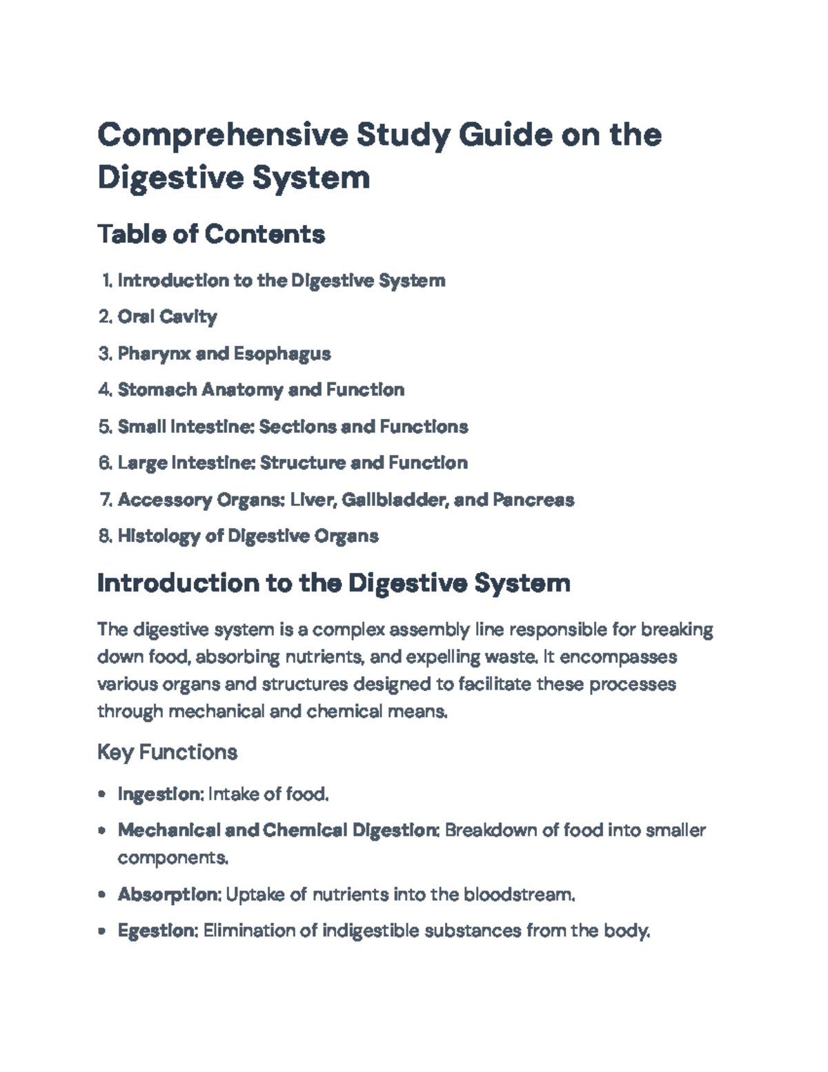 Comprehensive Study Guide on the Digestive System (Biology 101 ...