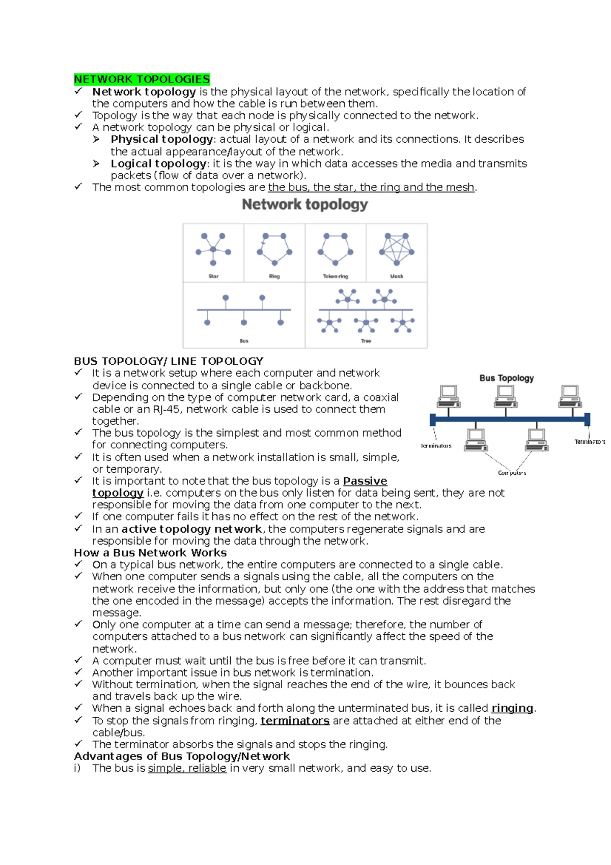 Network Topologies Lecture Notes Network Topologies Network