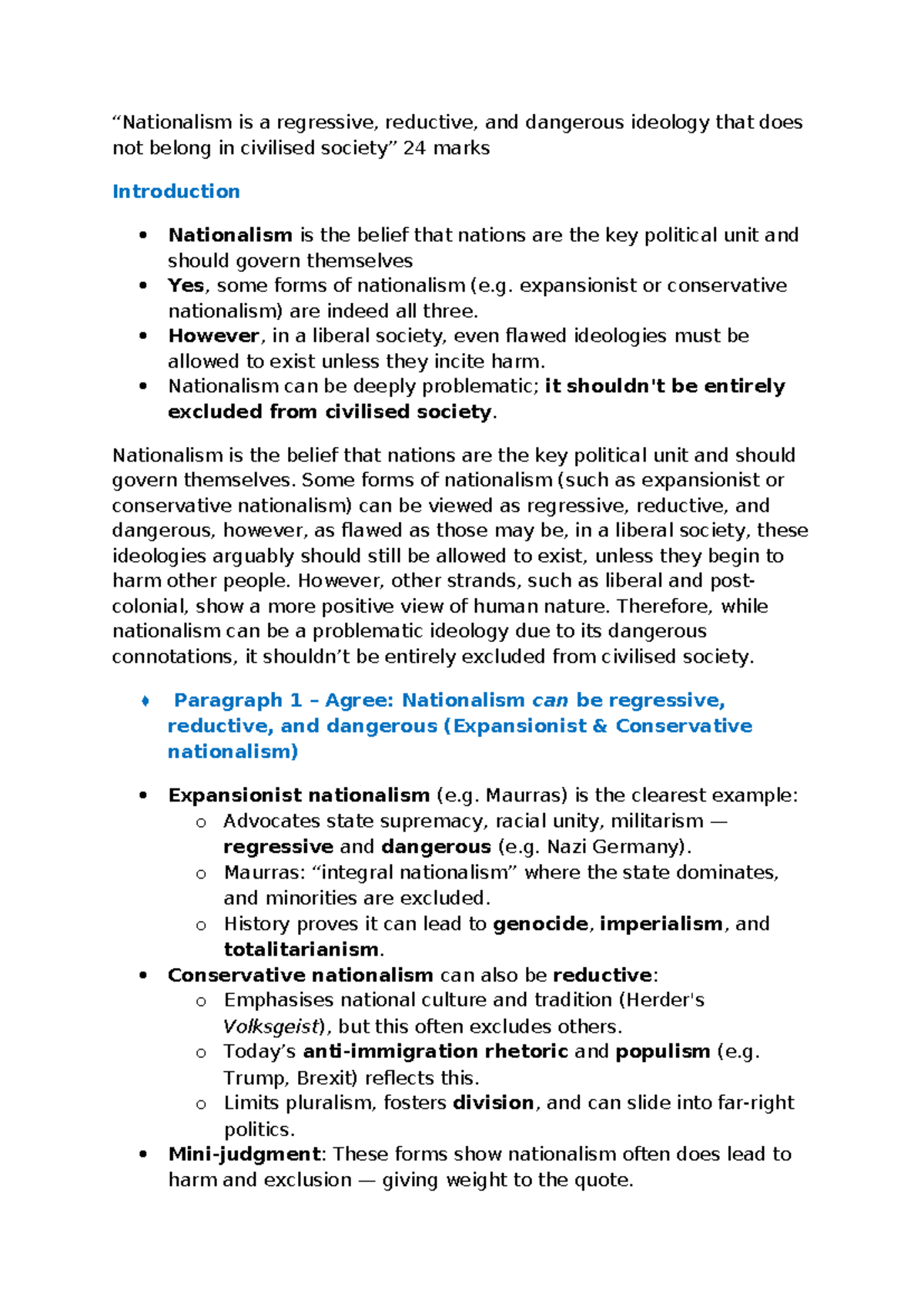 Nationalism Essay Plan: Analyzing Its Complex Ideologies and Impacts ...