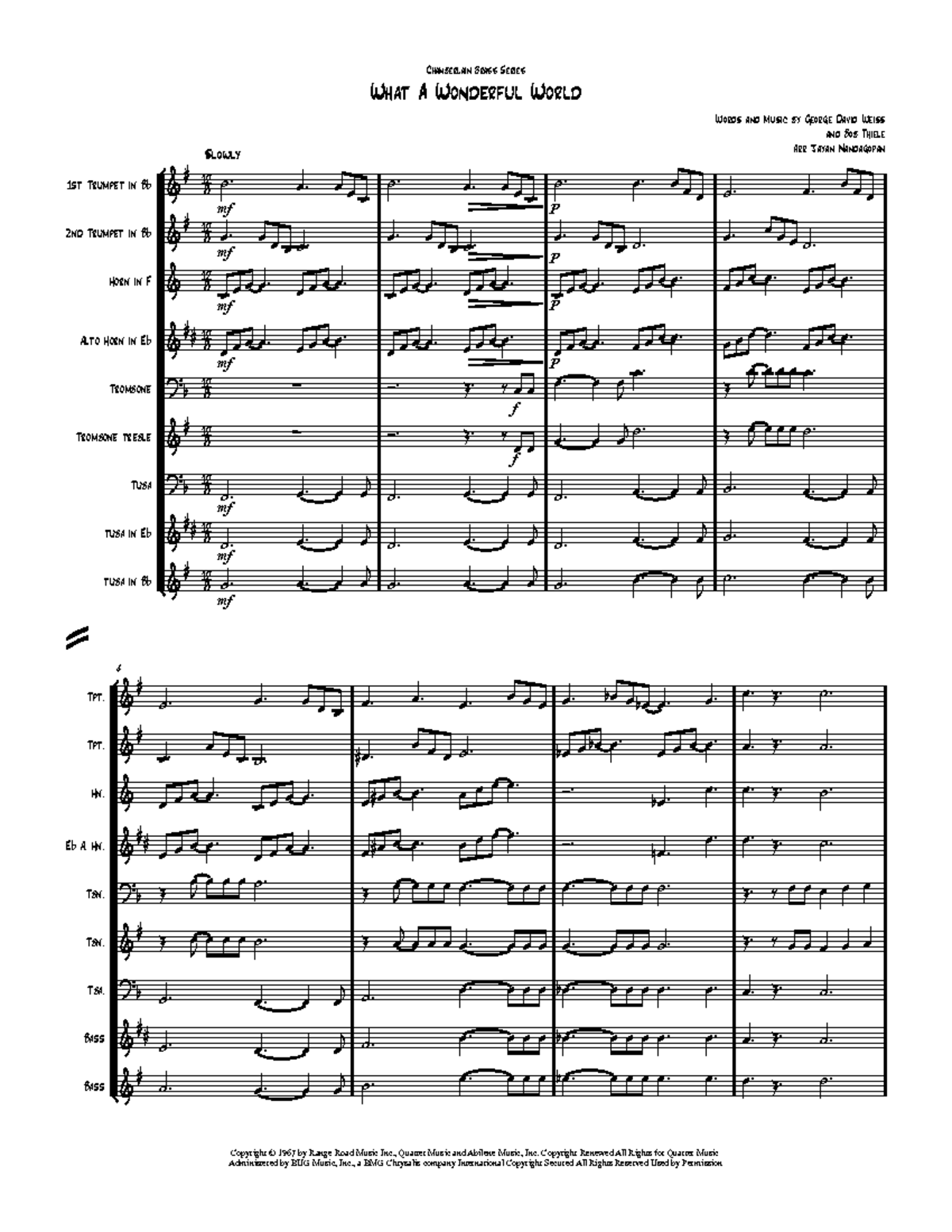 Chamberlain Brass Series: What A Wonderful World - Score & Parts - Studocu