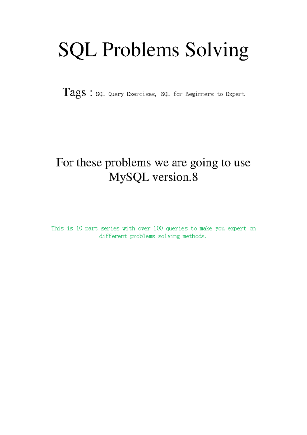 SQL Practice Problems part 1 - SQL Problems Solving Tags : SQL Query Exercises, SQL for ...