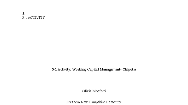 FIN 320: Working Capital Analysis of Chipotle - Activity 5-1 - Studocu