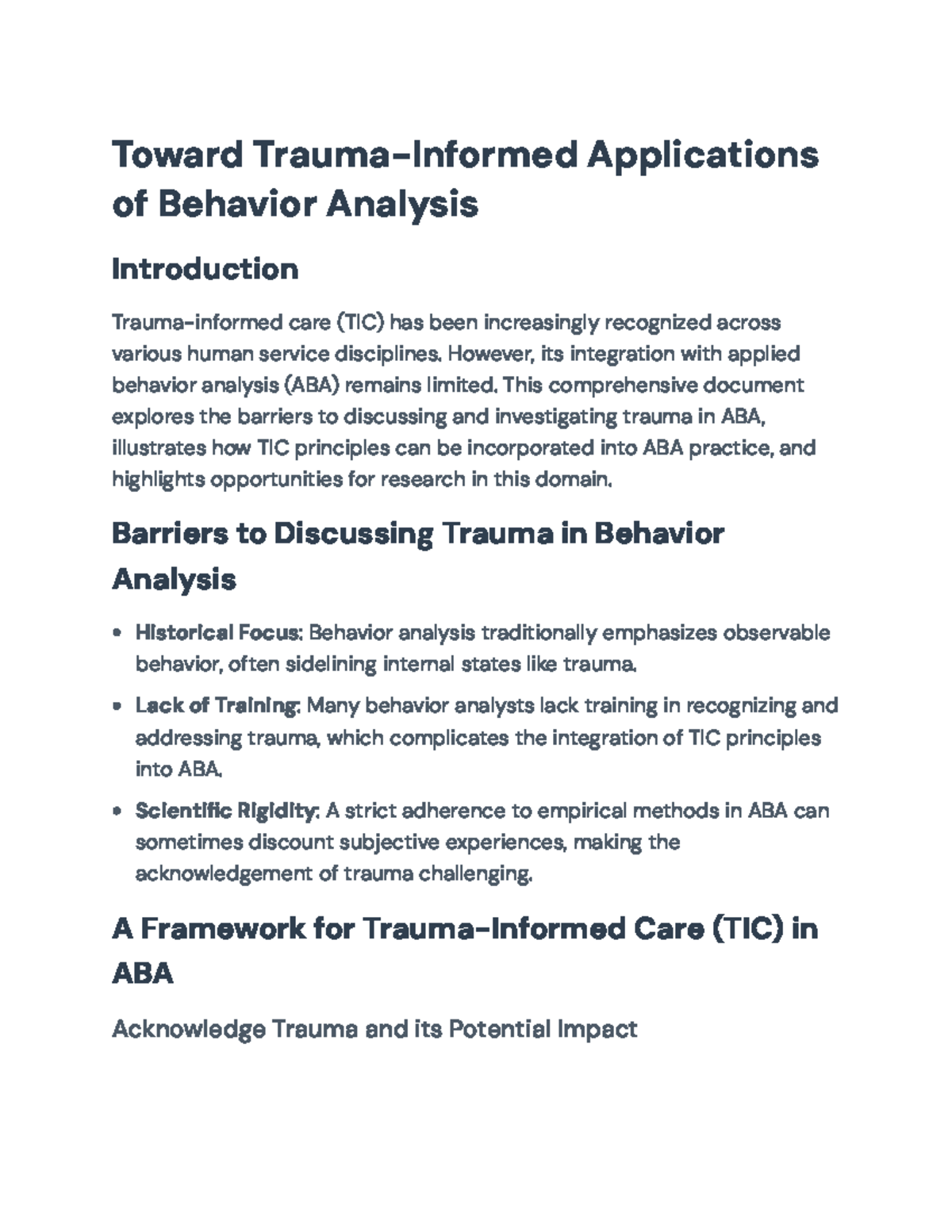 Trauma-Informed Care in ABA: Barriers, Strategies, and Ethics - Toward ...