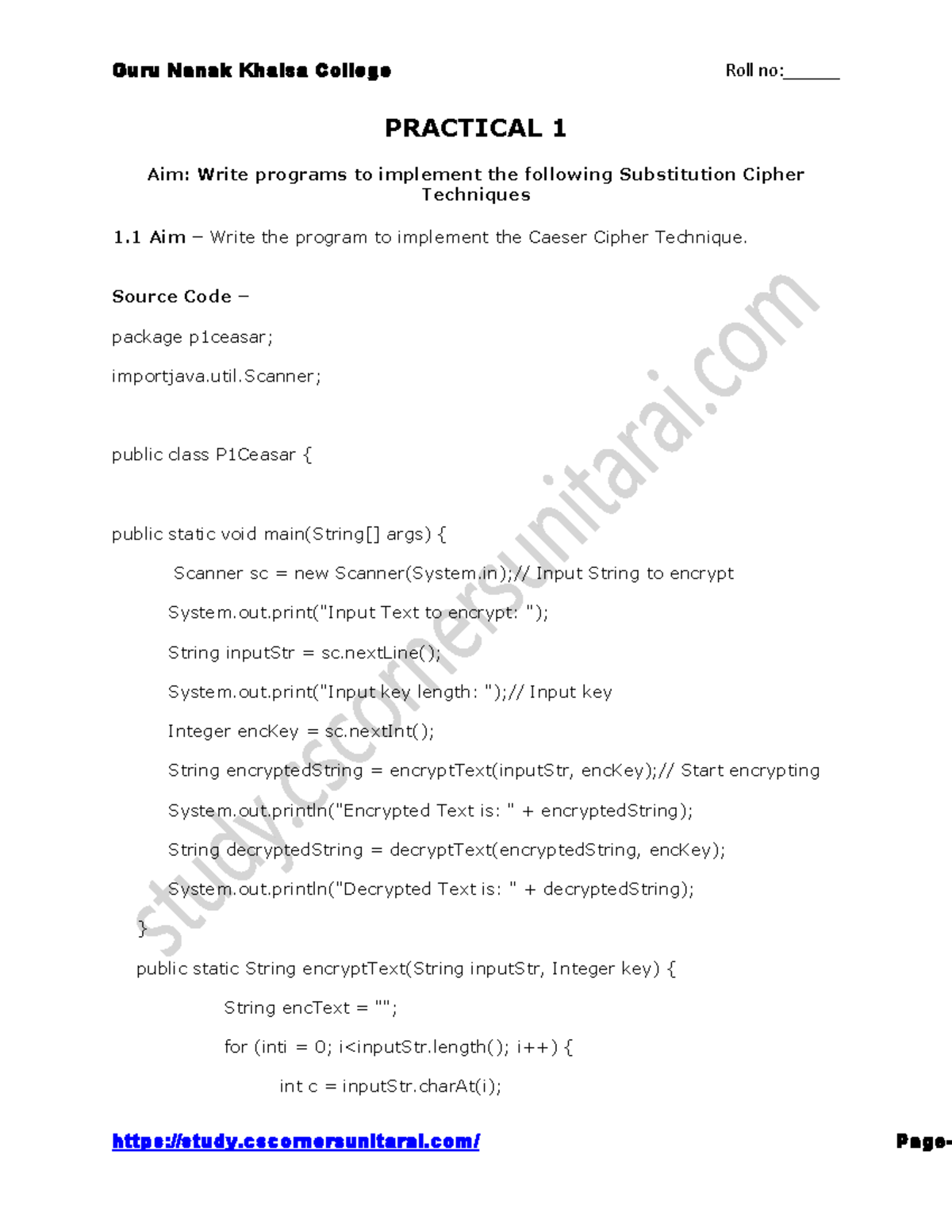 Practical Exercises on Substitution Ciphers for TYCS - Studocu