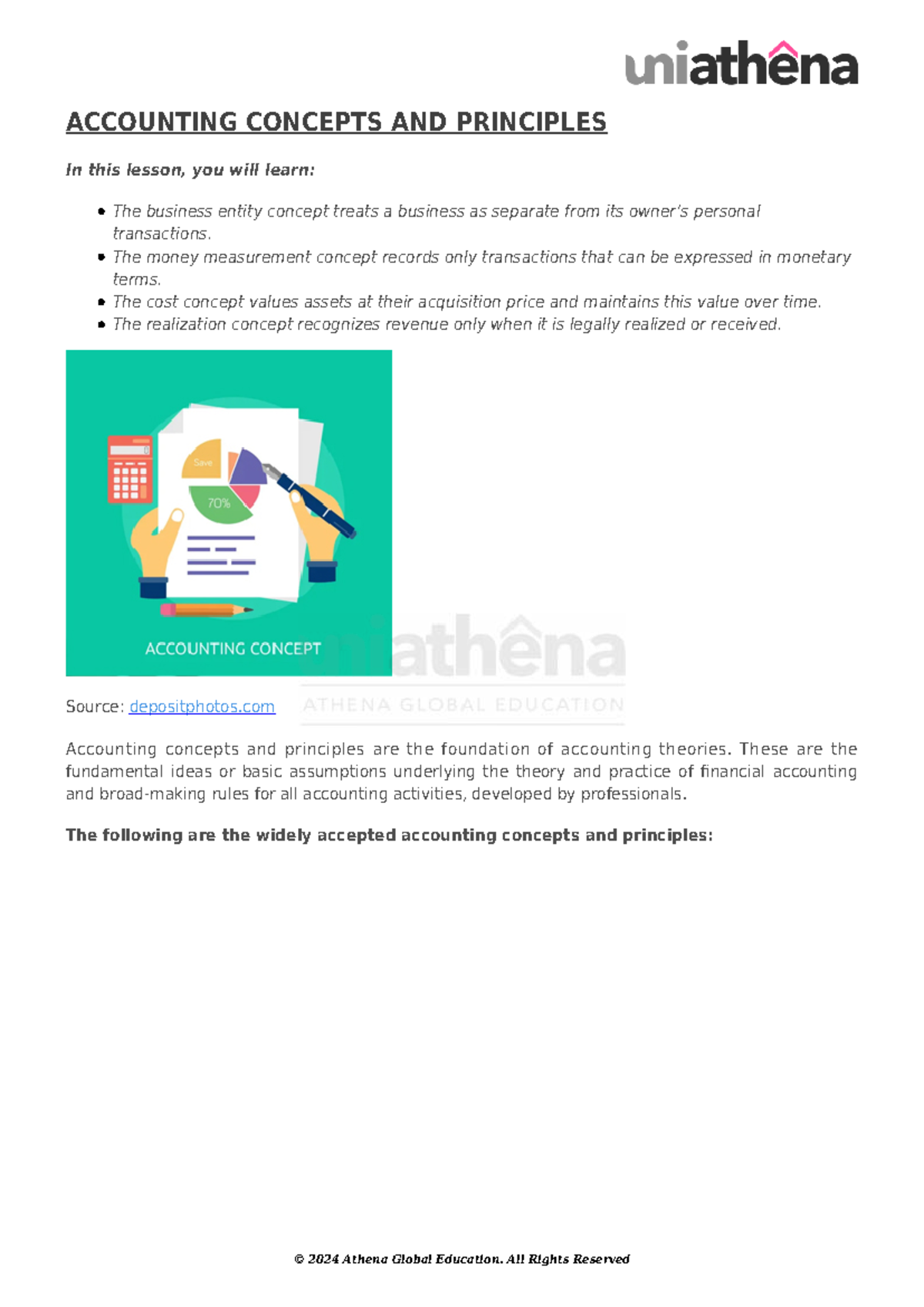 Acct 101 Key Accounting Concepts And Principles Lesson Notes Studocu
