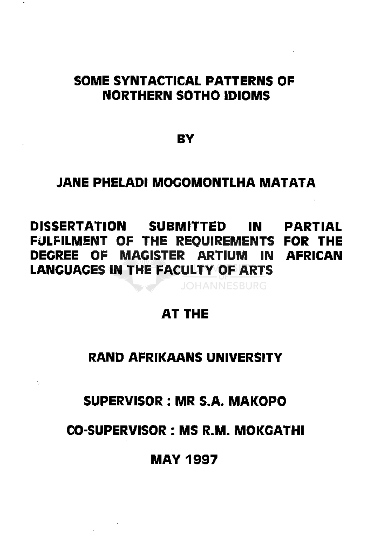 18219846 - Some Syntactical Patterns of Northern Sotho Idioms - Studocu