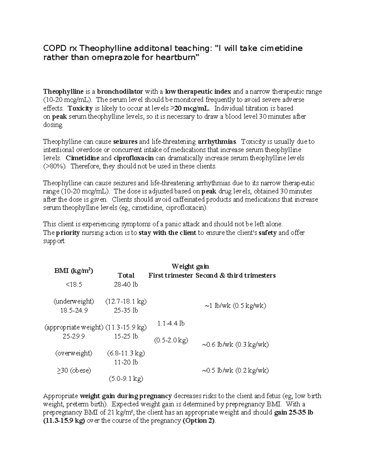 COPD RX: Theophylline Management & Nursing Considerations - Studocu
