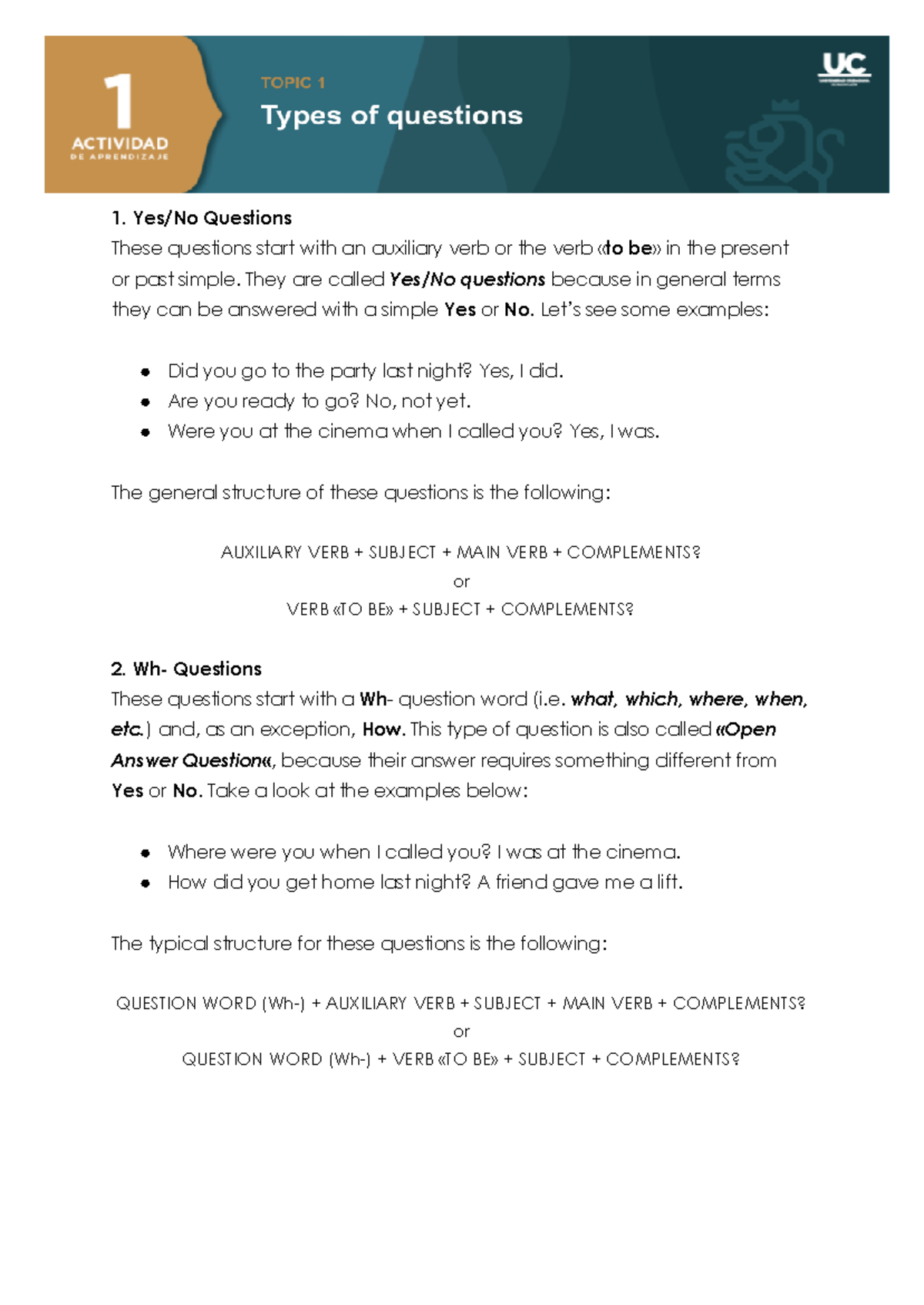 Types of Questions Explained: Yes/No & Wh- Questions - Studocu