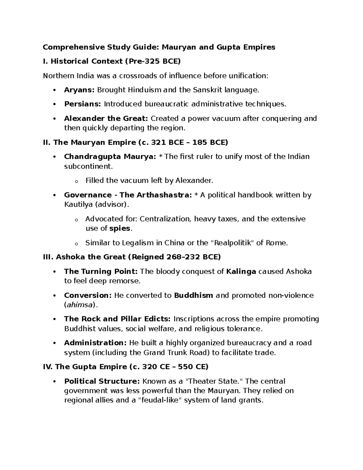Indusa: Comprehensive Study Guide on Mauryan & Gupta Empires - Studocu